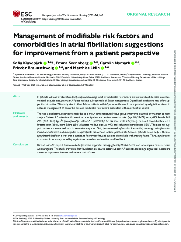 (PDF) Management of modifiable risk factors and comorbidities in atrial ...