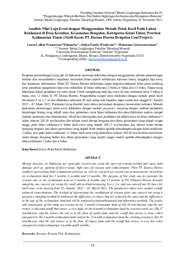 (PDF) Analisis Nilai Laju Erosi dengan Menggunakan Metode Petak Kecil ...