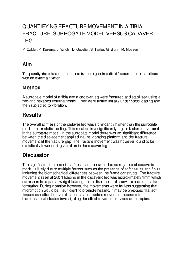 (PDF) Quantifying Fracture Movement in a Tibial Fracture: Surrogate ...