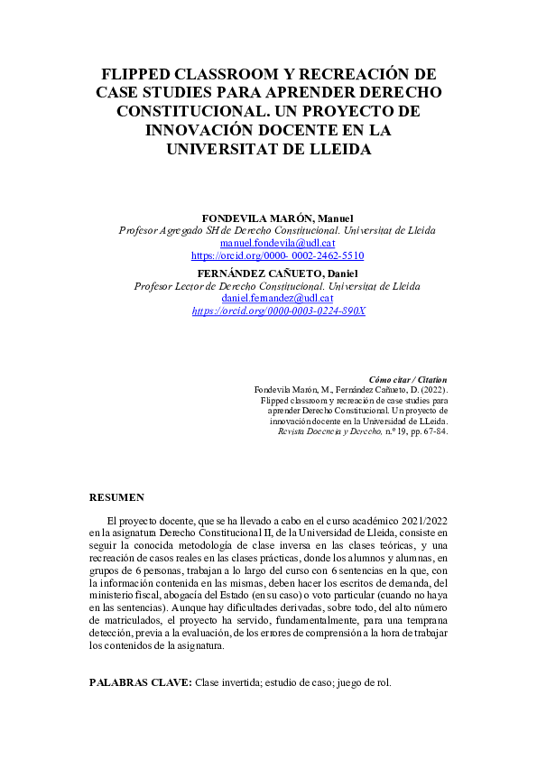 (PDF) FLIPPED CLASSROOM Y RECREACIÓN DE CASE STUDIES PARA APRENDER DERECHO CONSTITUCIONAL. UN ...