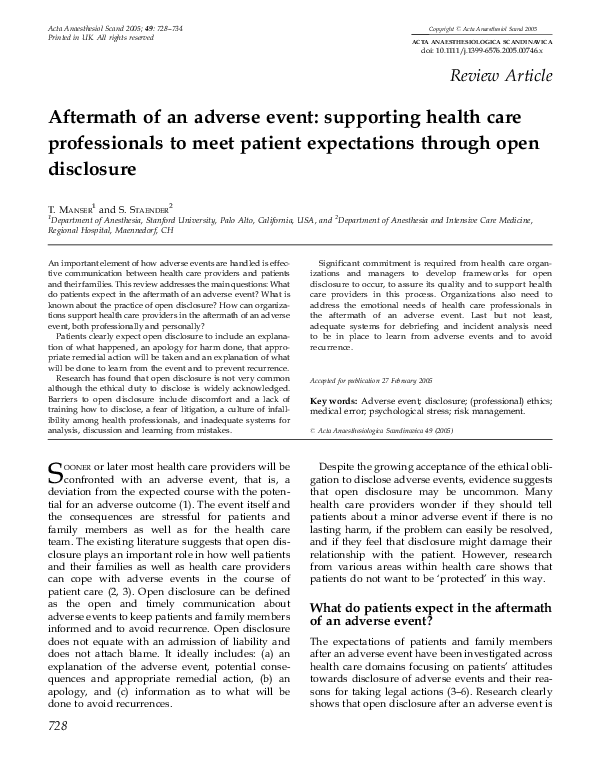 (PDF) Aftermath of an adverse event: supporting health care ...