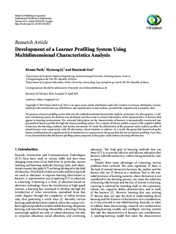 (PDF) Development of a Learner Profiling System Using Multidimensional Characteristics Analysis