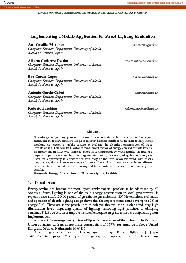 (PDF) Implementing a Mobile Application for Street Lighting Evaluation