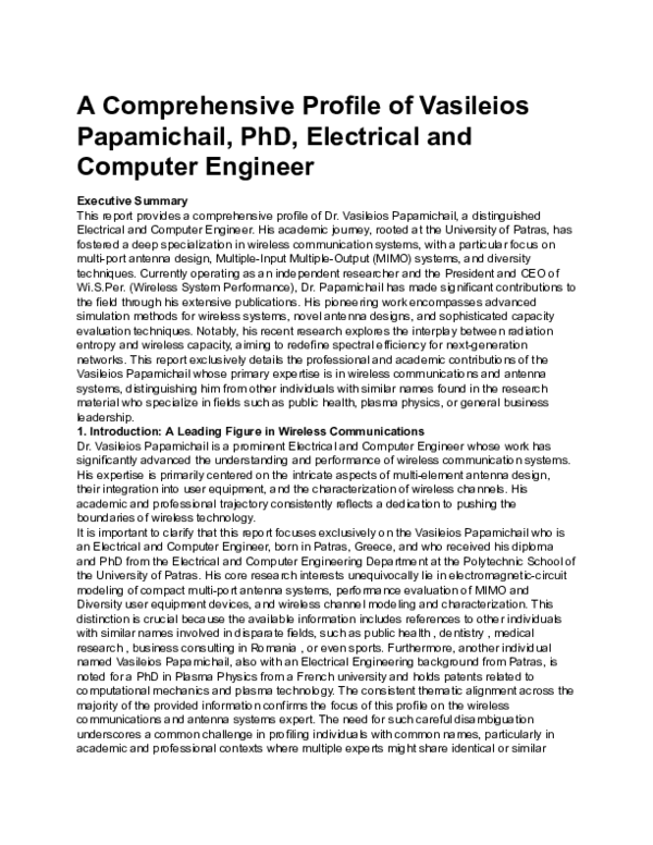 (PDF) A Comprehensive Profile of Vasileios Papamichail, PhD, Electrical and Computer Engineer
