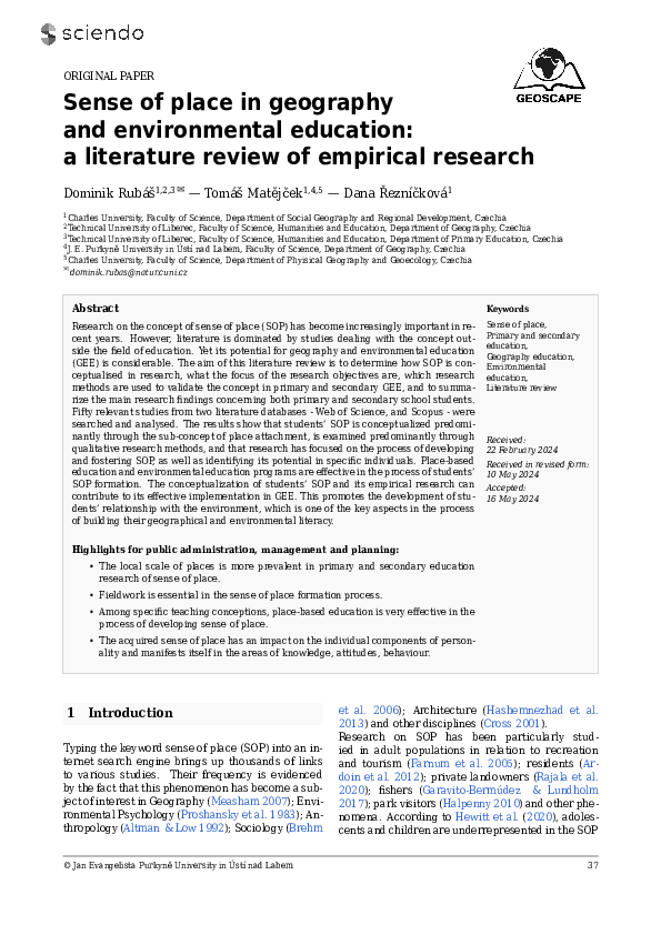 (PDF) Sense of place in geography and environmental education: a ...