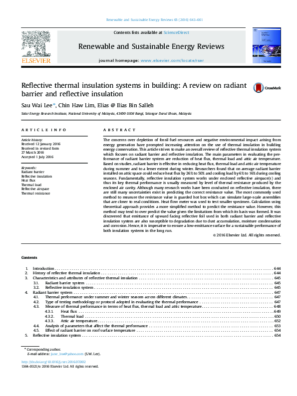 (PDF) Reflective thermal insulation systems in building: A review on ...