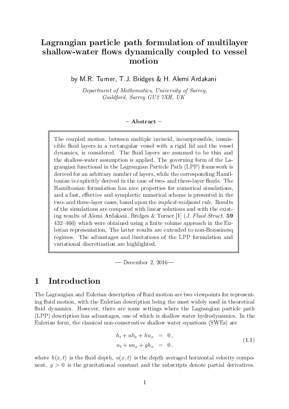 (PDF) Lagrangian particle path formulation of multilayer shallow-water ...