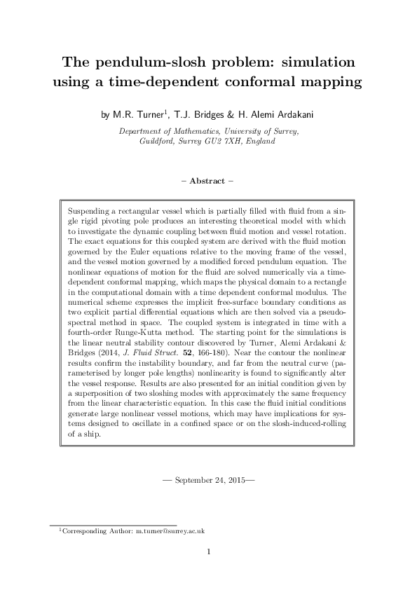 (PDF) The pendulum-slosh problem: simulation using a time-dependent ...