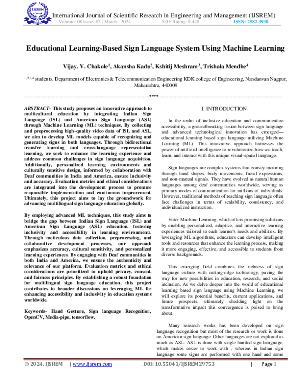 (PDF) Educational Learning-Based Sign Language System Using Machine ...