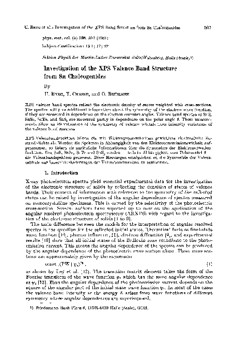 (PDF) Investigation of the XPS Valence Band Structure from Sn Chalcogenides