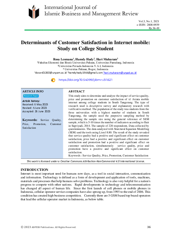 (PDF) Determinants of Customer Satisfaction in Internet Mobile: Study ...