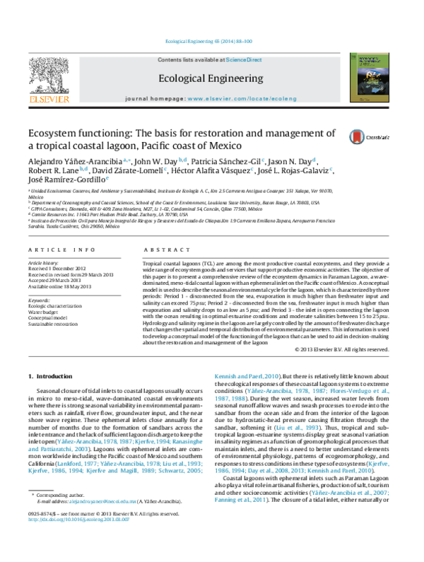 (PDF) Ecosystem functioning: The basis for restoration and management of a tropical coastal ...