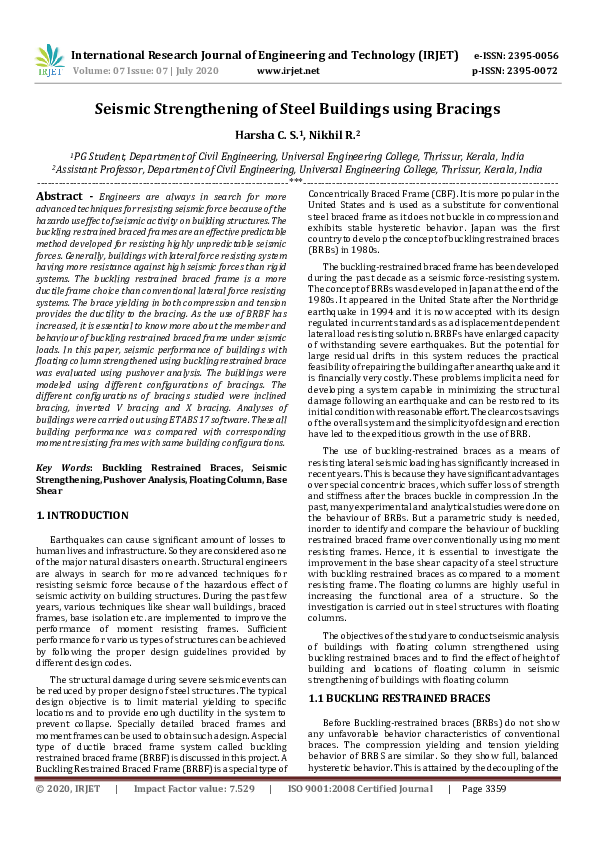 (PDF) Seismic Strengthening of Steel Buildings using Bracings