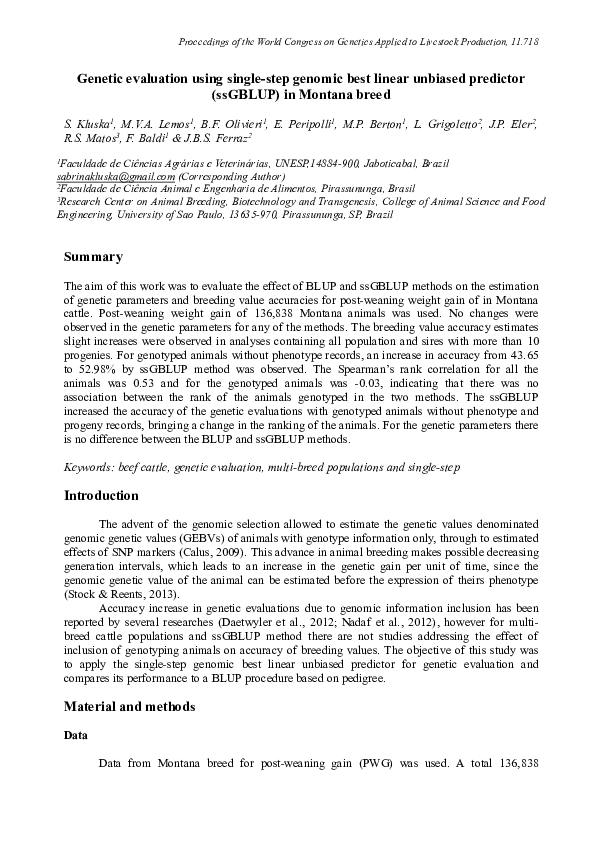 (PDF) Genetic evaluation using single-step genomic best linear unbiased ...