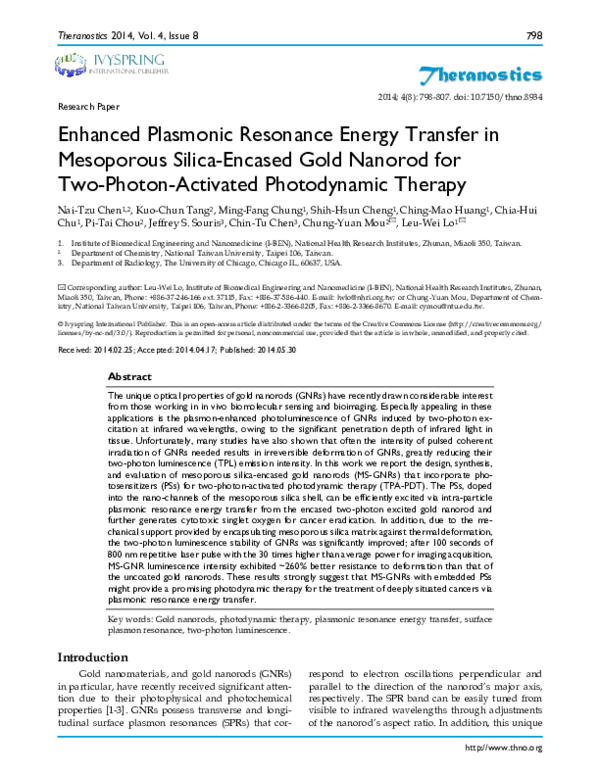 (PDF) Enhanced plasmonic resonance energy transfer in mesoporous silica ...