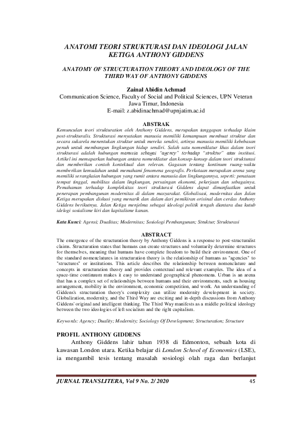 (PDF) ANATOMI TEORI STRUKTURASI DAN IDEOLOGI JALAN KETIGA ANTHONY ...