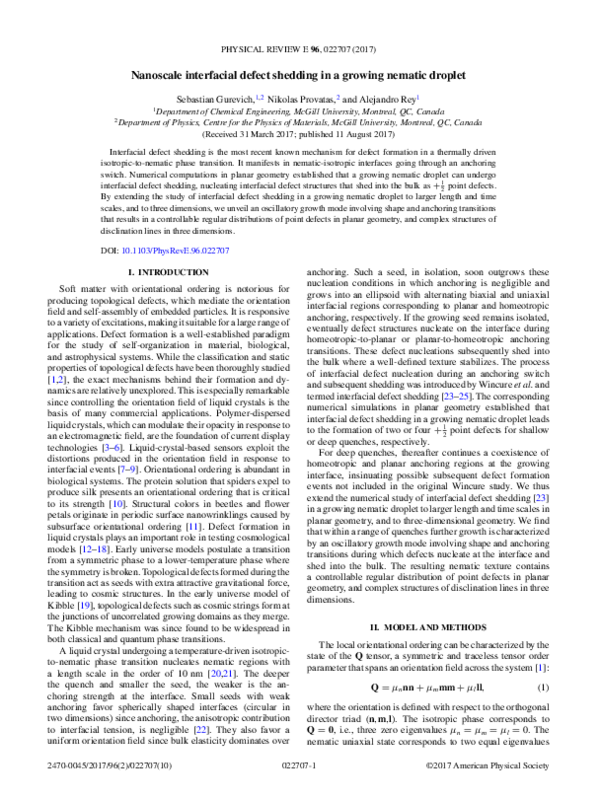 (PDF) Nanoscale interfacial defect shedding in a growing nematic droplet