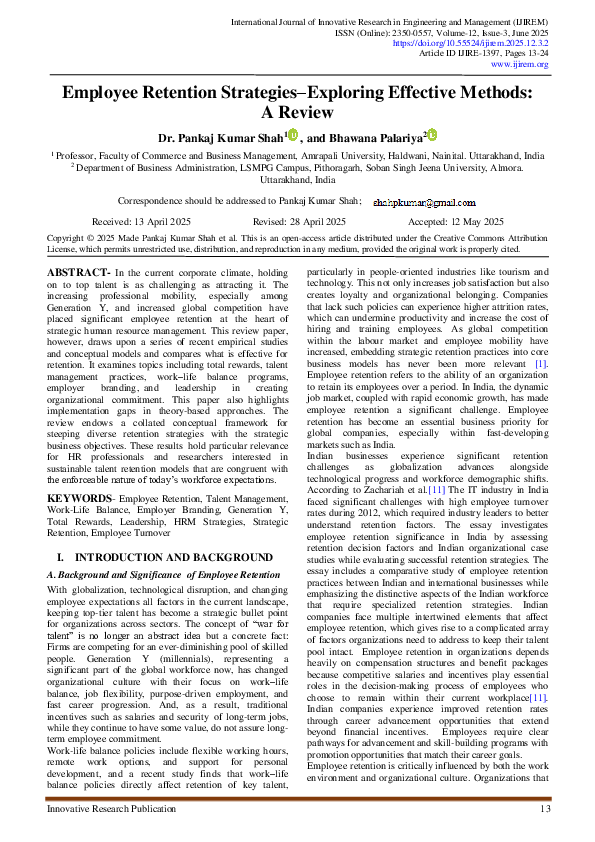 (PDF) Employee Retention Strategies-Exploring Effective Methods: A Review