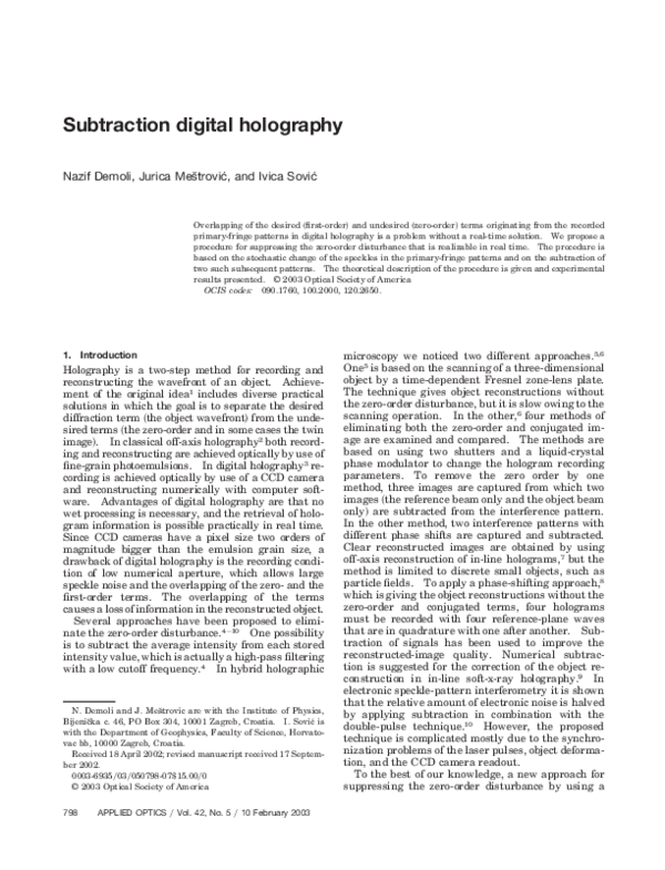 (PDF) Subtraction digital holography