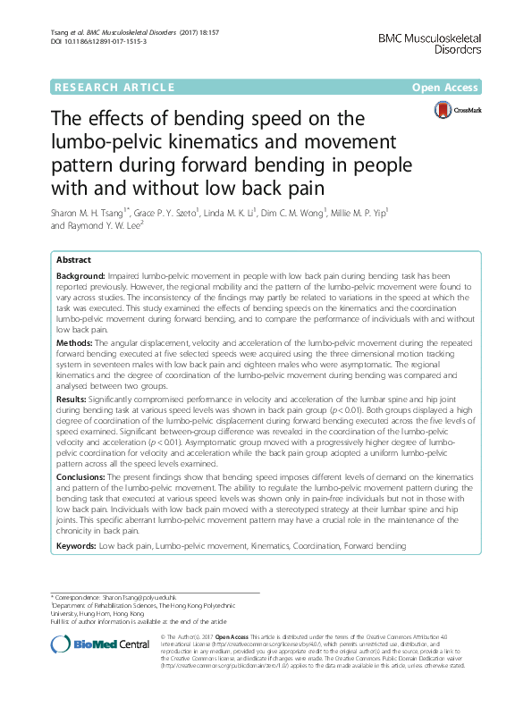 (PDF) The effects of bending speed on the lumbo-pelvic kinematics and ...