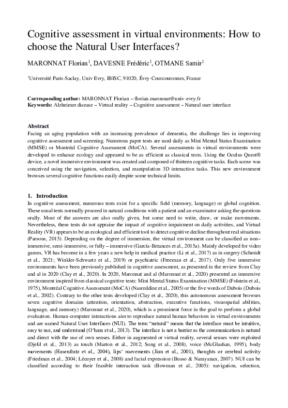 (PDF) Cognitive assessment in virtual environments: How to choose the ...