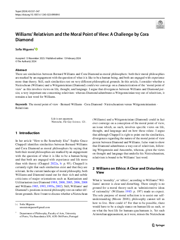 (PDF) Williams’ Relativism and the Moral Point of View: A Challenge by ...