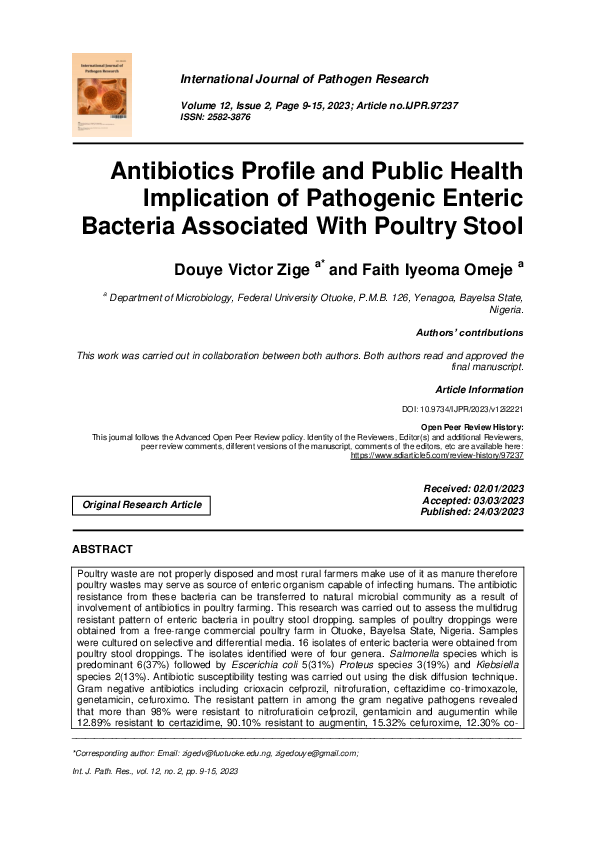 (PDF) Antibiotics Profile and Public Health Implication of Pathogenic ...