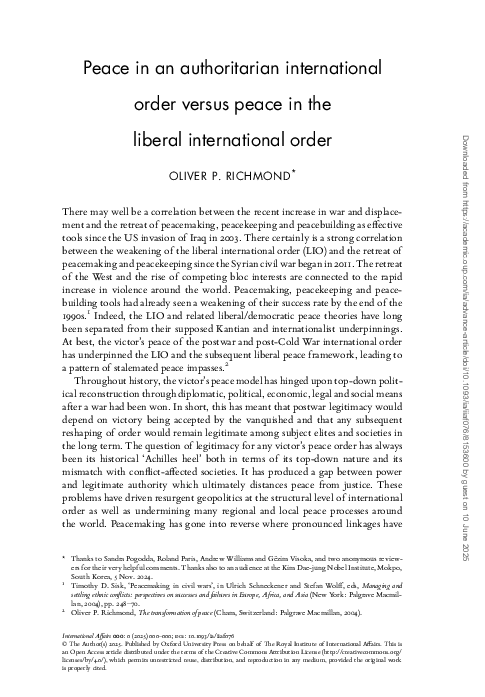 (PDF) Peace in an Authoritarian International Order Versus Peace in the ...