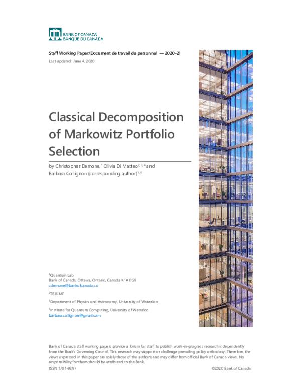 (PDF) Classical Decomposition of Markowitz Portfolio Selection