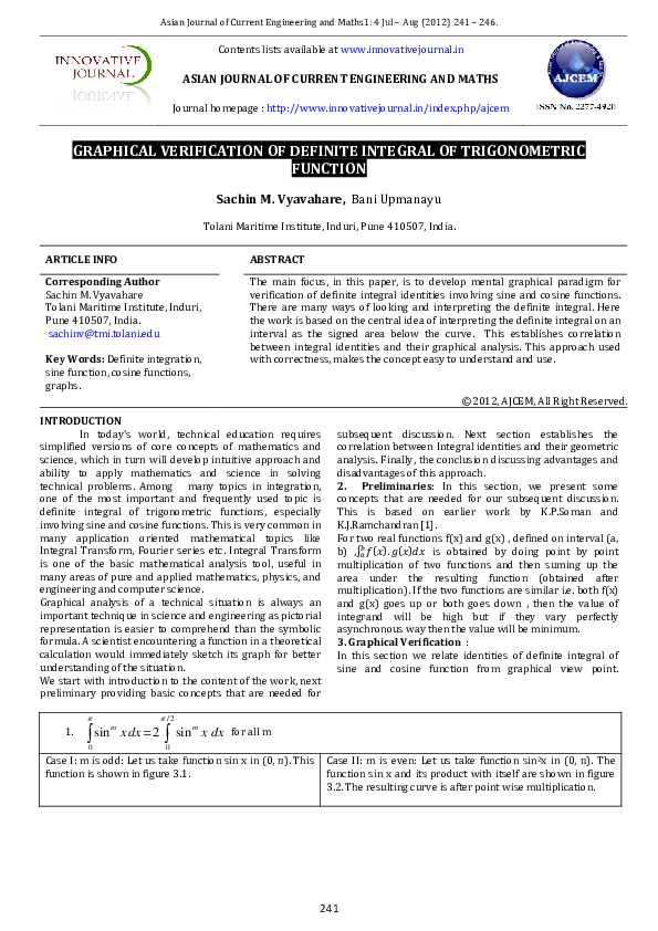 (PDF) GRAPHICAL VERIFICATION OF DEFINITE INTEGRAL OF TRIGONOMETRIC FUNCTION