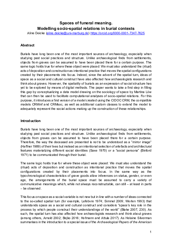 (PDF) Spaces of funeral meaning. Modelling socio-spatial relations in ...