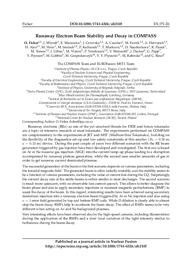 (PDF) Runaway electron beam stability and decay in COMPASS
