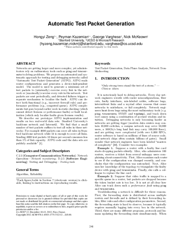 (PDF) Automatic Test Packet Generation