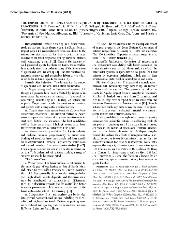 (PDF) The Importance of Lunar Sample Return in Determining the Nature ...