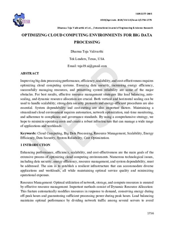 (PDF) OPTIMIZING CLOUD COMPUTING ENVIRONMENTS FOR BIG DATA PROCESSING