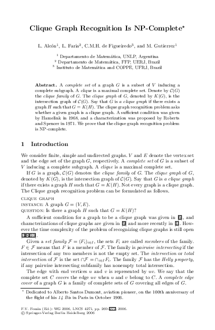 (PDF) Clique Graph Recognition Is NP-Complete