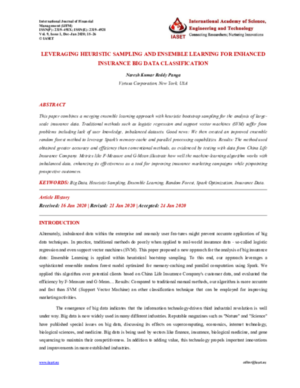 (PDF) LEVERAGING HEURISTIC SAMPLING AND ENSEMBLE LEARNING FOR ENHANCED INSURANCE BIG DATA ...