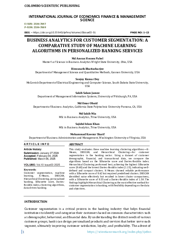 (PDF) BUSINESS ANALYTICS FOR CUSTOMER SEGMENTATION A COMPARATIVE STUDY ...