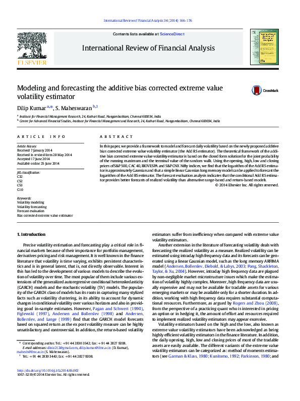 (PDF) Modeling and forecasting the additive bias corrected extreme value volatility estimator
