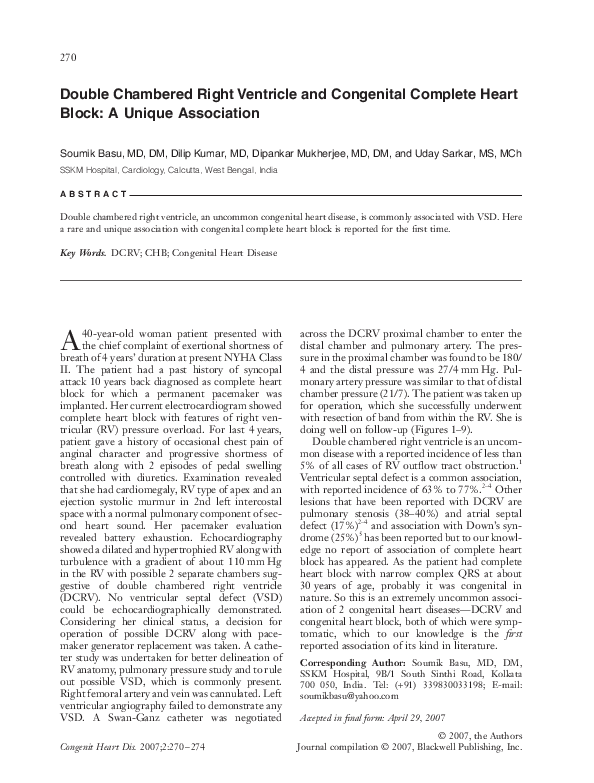 (PDF) Double Chambered Right Ventricle and Congenital Complete Heart ...