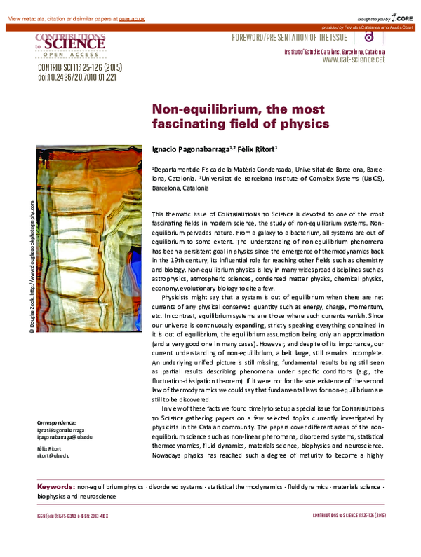 (PDF) Non-equilibrium, the most fascinating field of physics