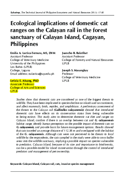 (PDF) Ecological implications of domestic cat ranges on the Calayan rail in the forest sanctuary ...