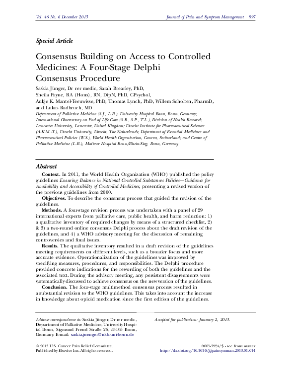 (PDF) Consensus Building on Access to Controlled Medicines: A Four ...
