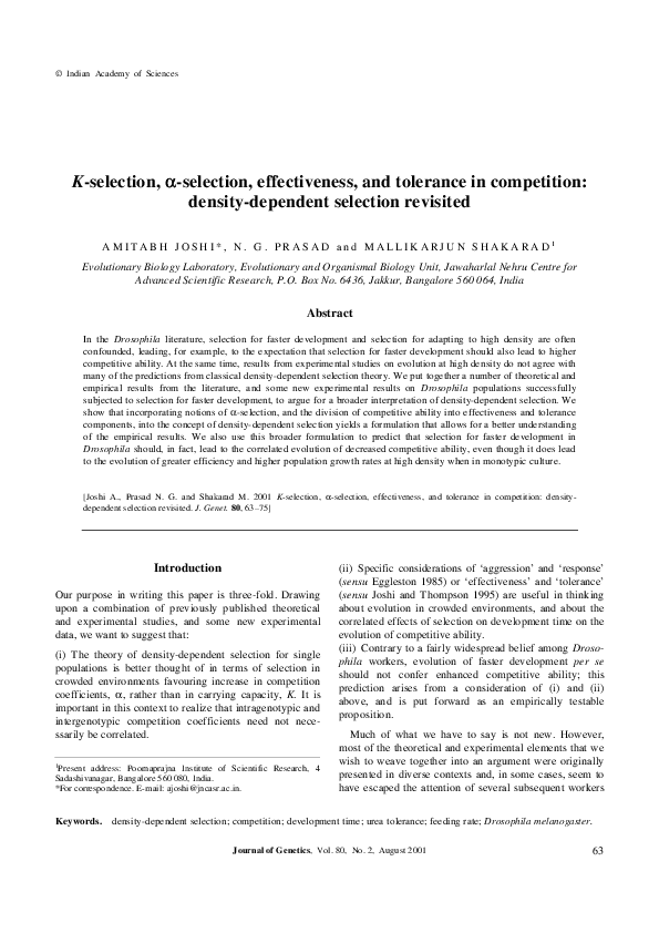 (PDF) K-selection, α-selection, effectiveness, and tolerance in ...