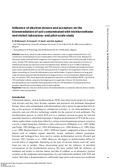 (PDF) Influence of electron donors and acceptors on the bioremediation ...