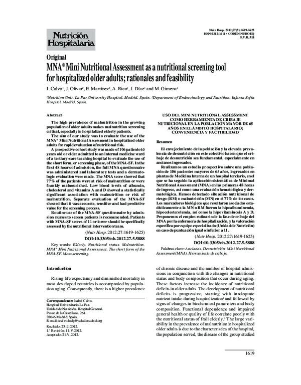 (PDF) MNA® Mini Nutritional Assessment as a nutritional screening tool ...