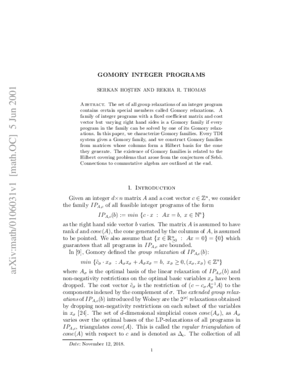 (PDF) Gomory integer programs