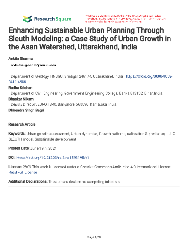 (PDF) Enhancing Sustainable Urban Planning Through Sleuth Modeling: a ...