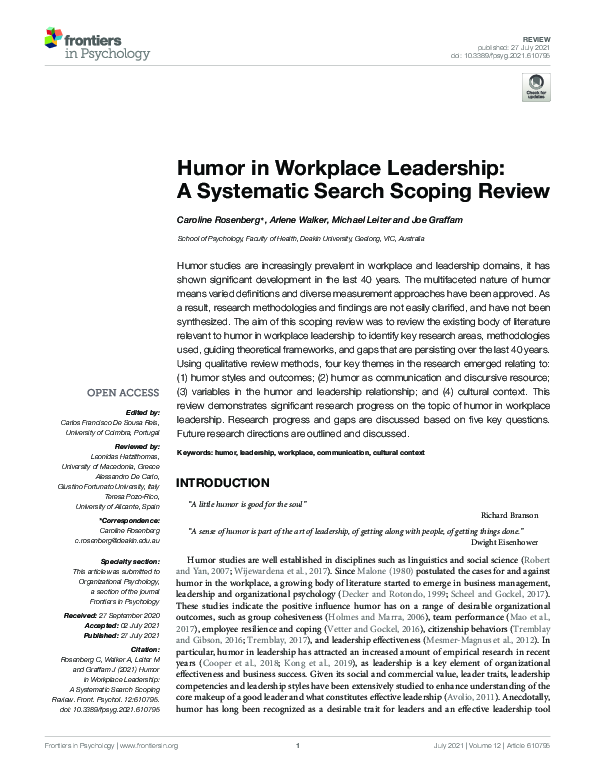 (PDF) Humor in Workplace Leadership: A Systematic Search Scoping Review