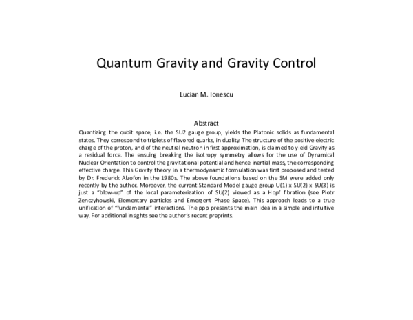 (PDF) Quantum Gravity and Gravity Control